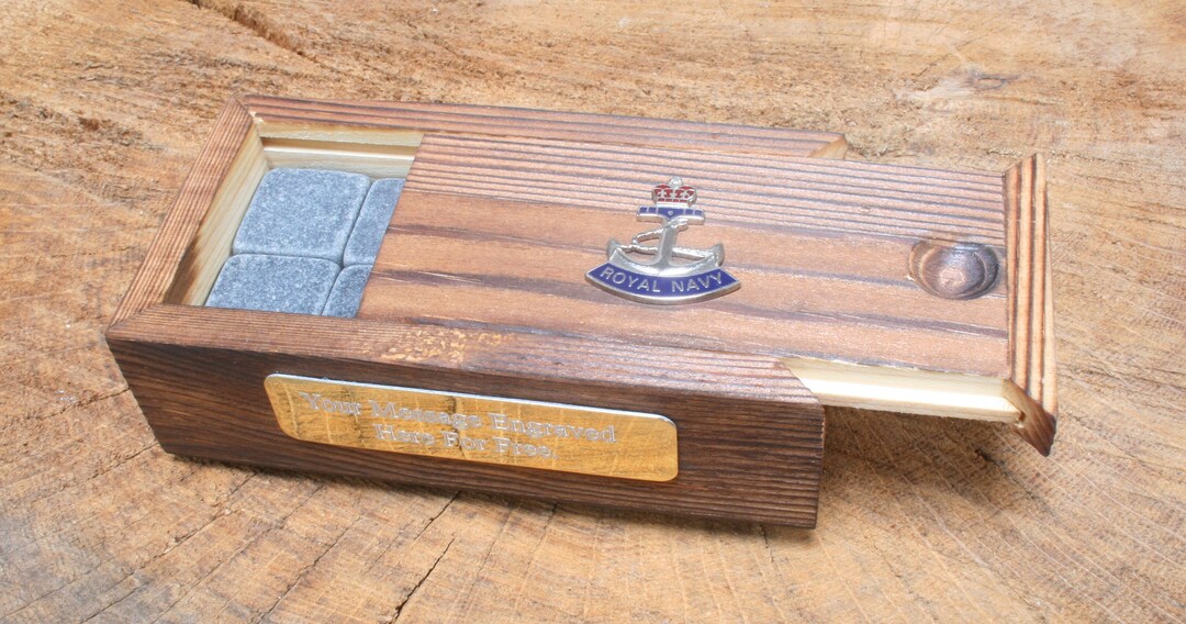 Royal Navy Anchor Ice Cubes Whiskey or Gin Stones in Wooden Box Set of ...