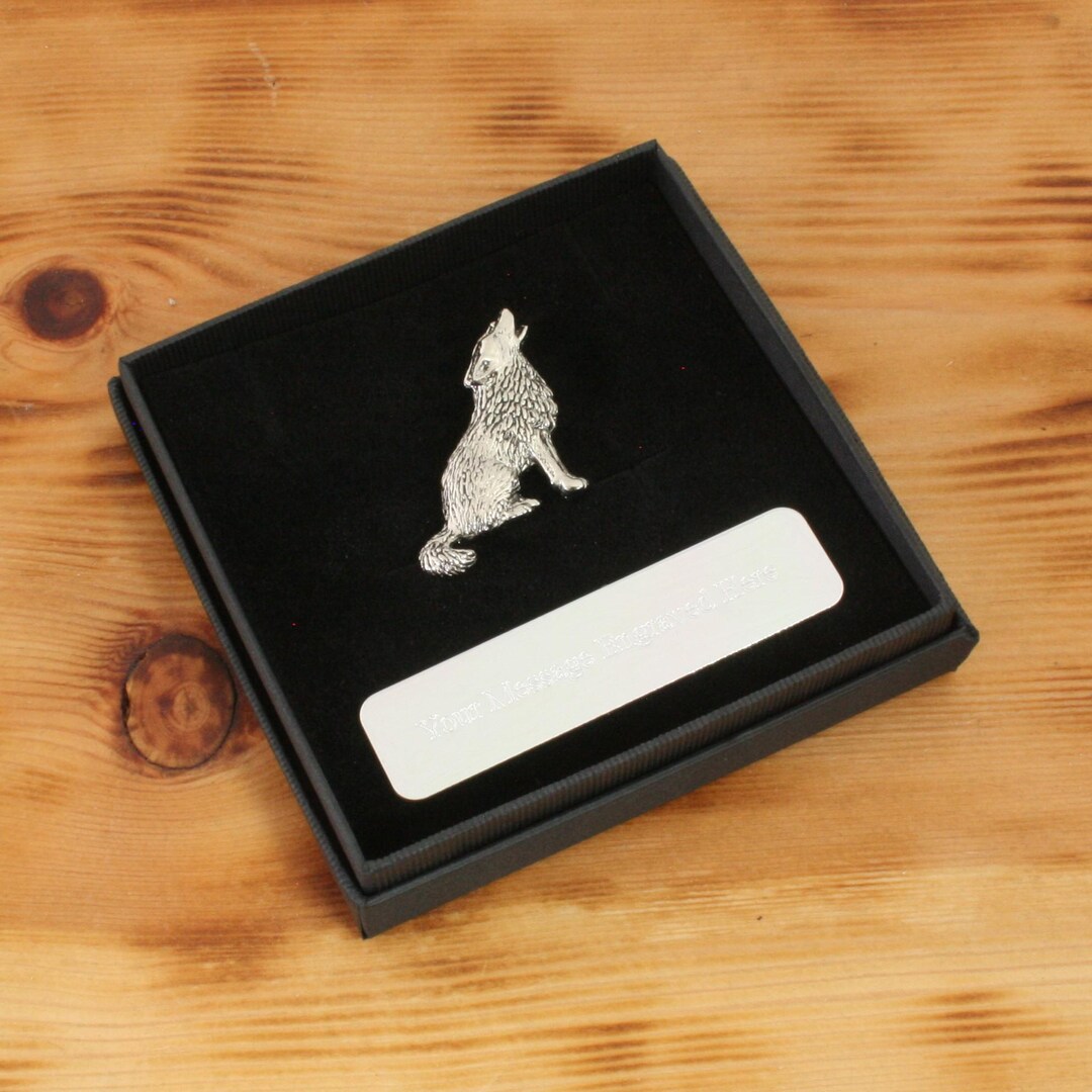 Howling Coyote Silver Plated Pin Lapel Badge Dog Gift With Engraved ...