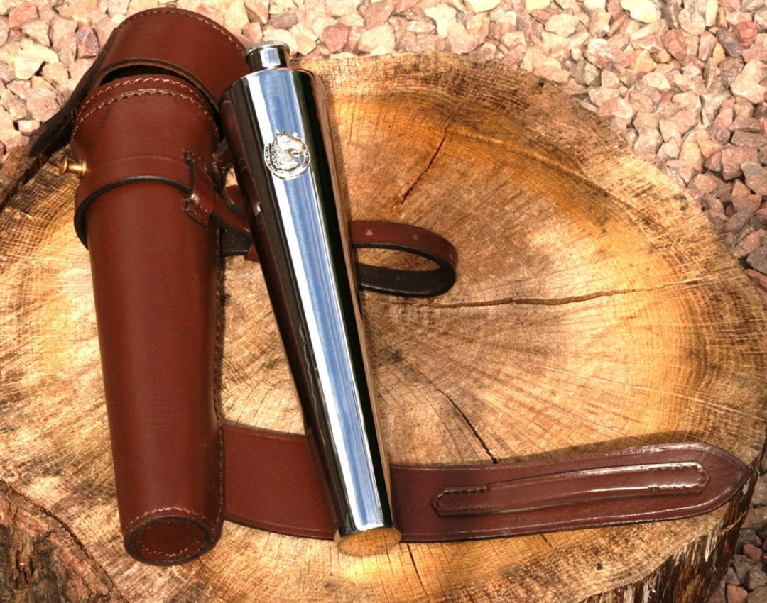 Saddle Flask and Leather Case Horse Riding Fox Hunting Spirit Liquor ...