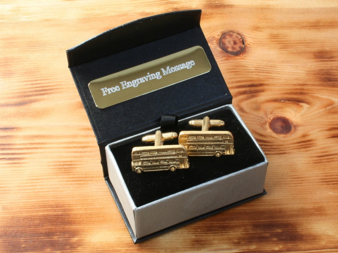 London Bus Gold Plated Cufflinks UK British Christmas Gift Engraved Box ...