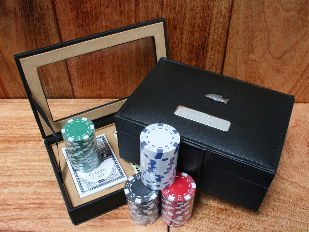 River Fish Poker Chips Set Two Packs of Cards and Dice Personalised ...