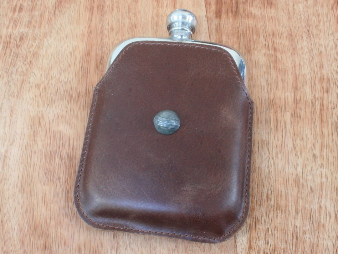 Sports Balls Pewter 4oz Kidney Hip Flask Brown Leather Pouch ...