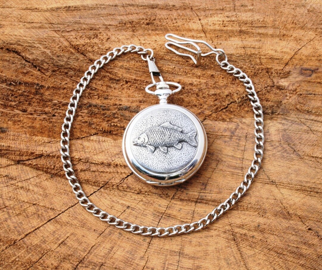 Fish Design Pocket Watch Pewter Father's Day Gift Boxed Personalised ...