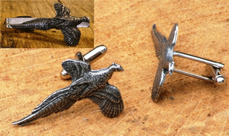 Pheasant Shooting Cufflinks & Tie Slide Clip Mens Gift Set UK | Etsy UK