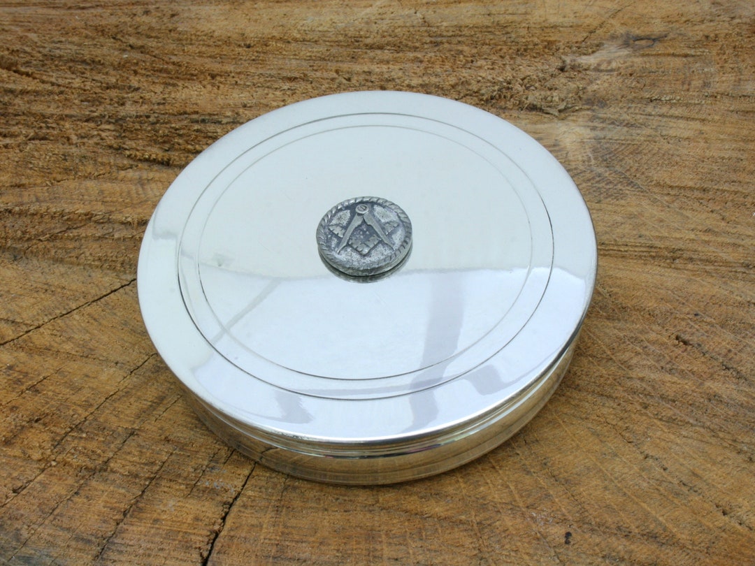 Masonic and Templar Pewter Jewellery Trinket Round English Pill Box ...