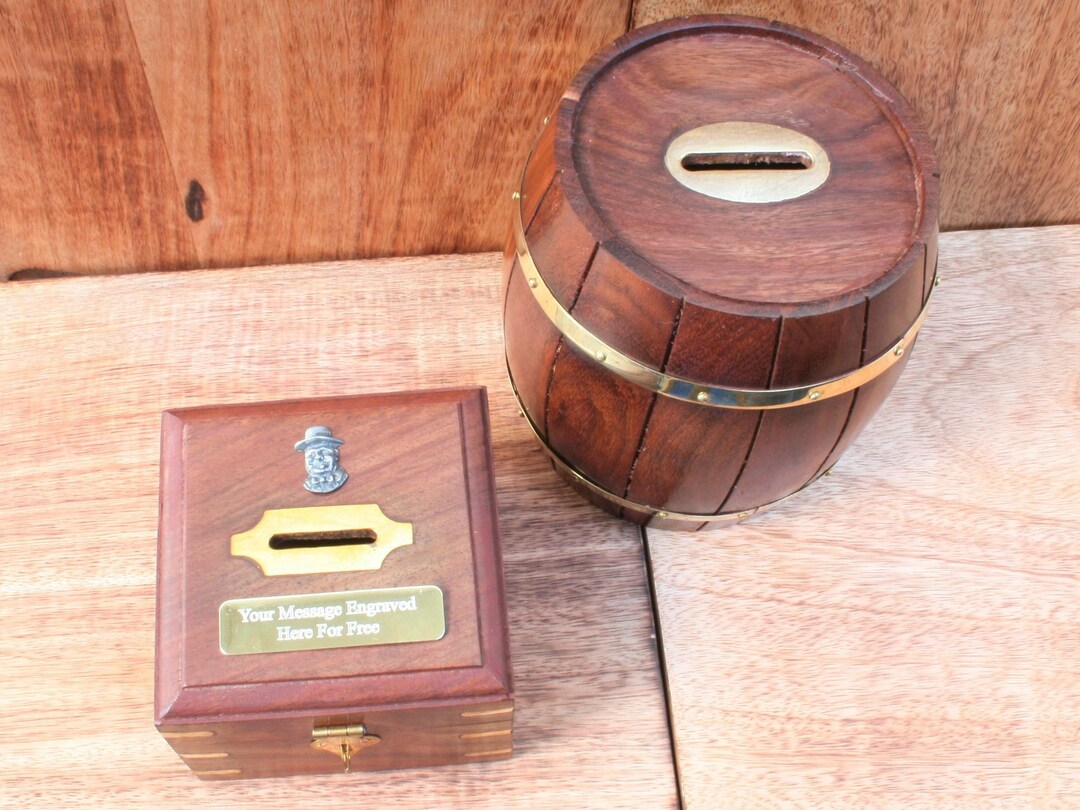 Historical Figures Wooden Money Box Chest or Money Barrel With ...