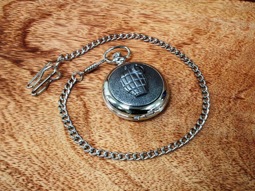 Army Pocket Watch and Chain Pewter Fronted Quartz Personalised Free ...