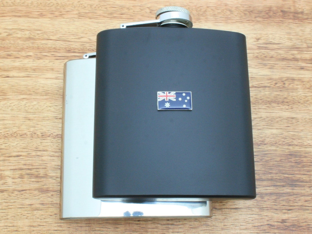 Australian Symbols Hip Flask 6oz Stainless Steel or Matte Black Wedding ...