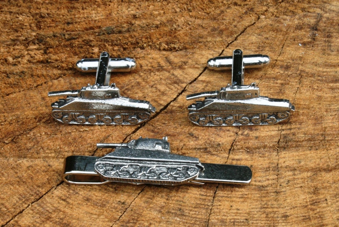 Sherman Tank Cufflinks & Tie Slide Clip Mens Fathers Day Gift Set UK ...