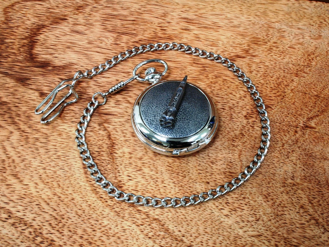 Space & Rockets Pocket Watch and Chain Pewter Fronted Quartz ...