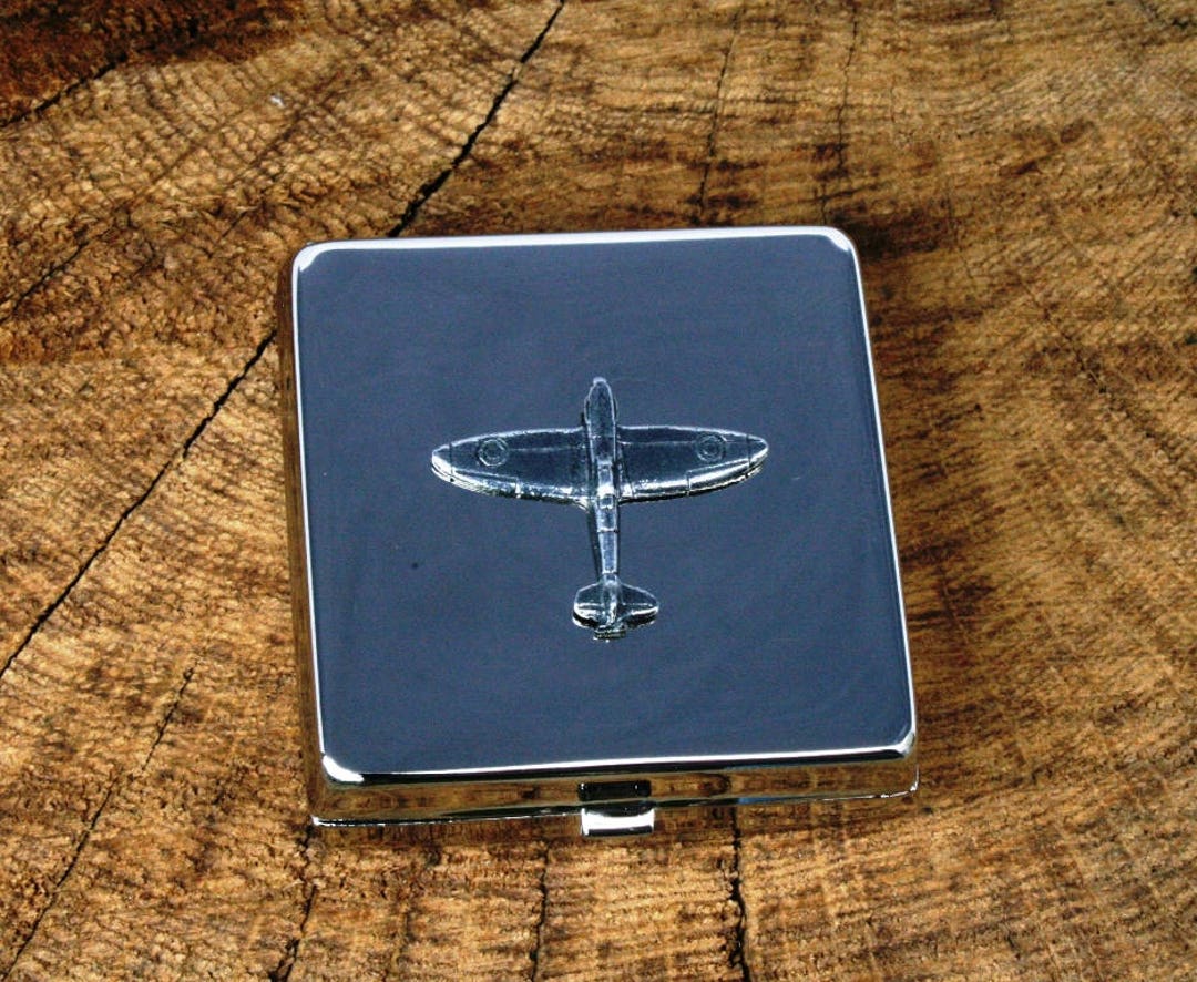 Spitfire Plane Pill Mint Trinket Box Chrome Mirror Ladies RAF Pilot ...