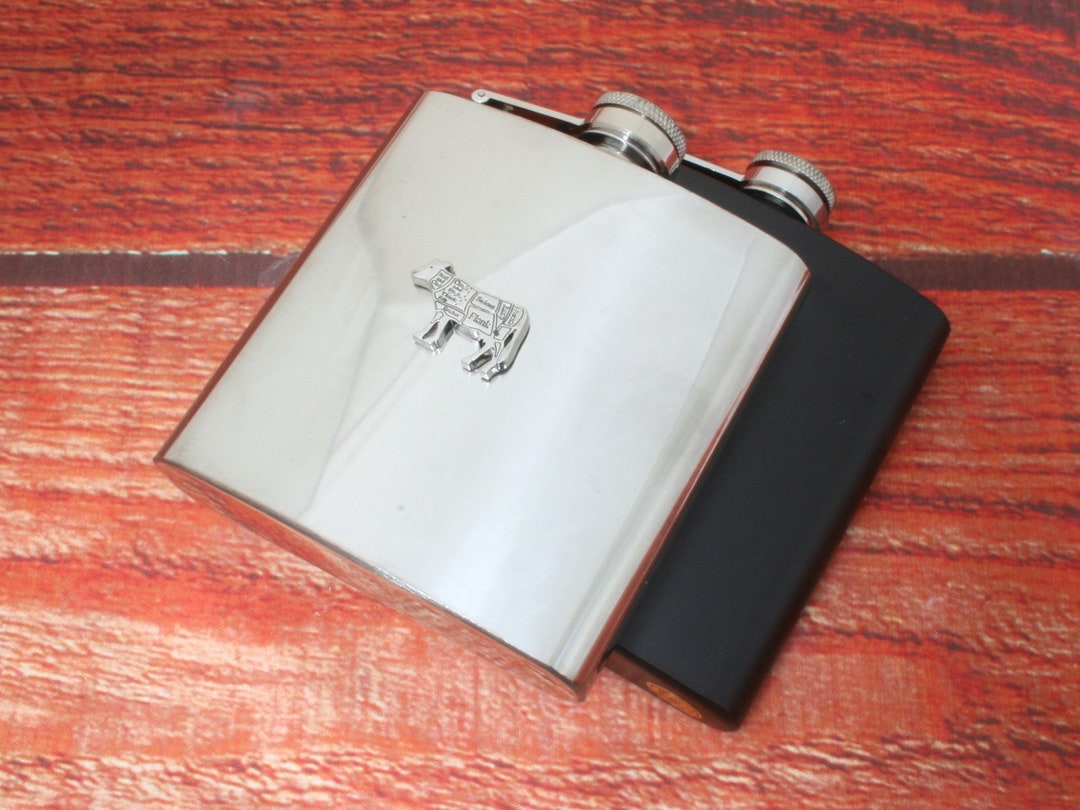 Butchers Animals Hip Flask 6oz Stainless Steel or Matte Black Wedding ...