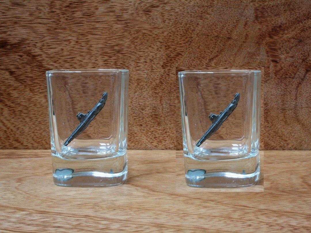 Boats and Vessels Pair of Shot Glasses Crystal With Motifs Nautical ...