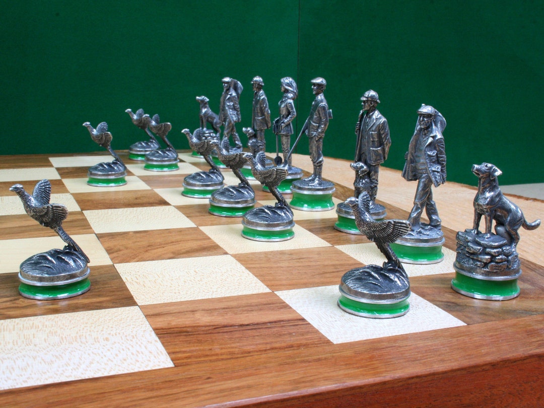 Pheasant & Partridge Shooting Theme Chess Set English Pewter Hand Made ...