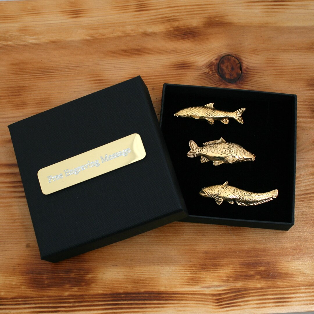 Specimen Fishing Pin Badge Set – Gold Plated Barbel, Catfish & Mirror ...