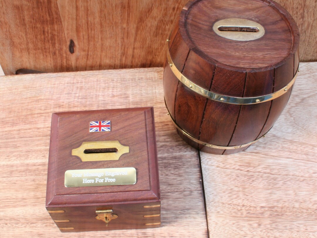 Flags of the World Wooden Money Box Chest or Money Barrel With ...
