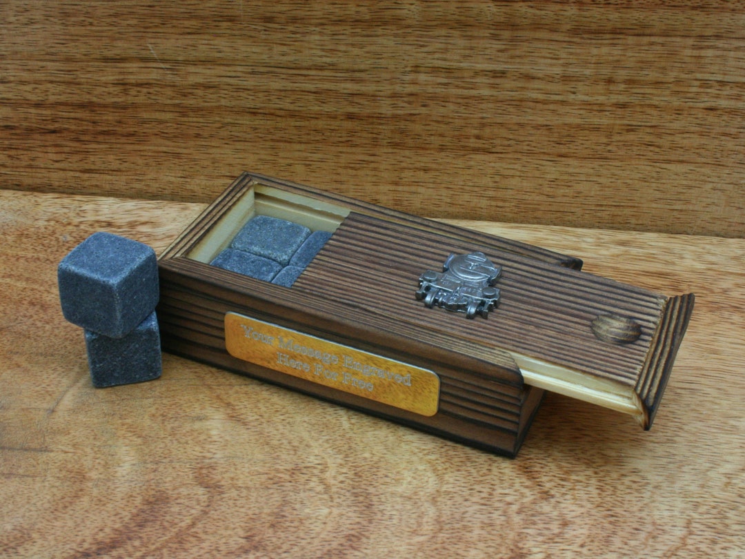 Trains and Railways Ice Cubes Whiskey or Gin Stones in Wooden Box Set ...