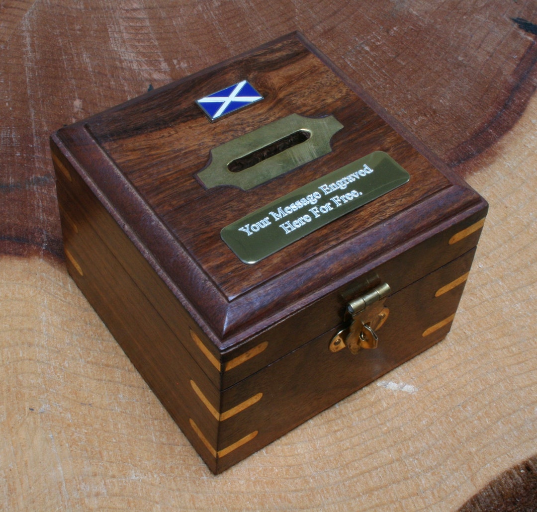 Scottish Flag Wooden Money Box Chest With Personalised Free Engraving ...