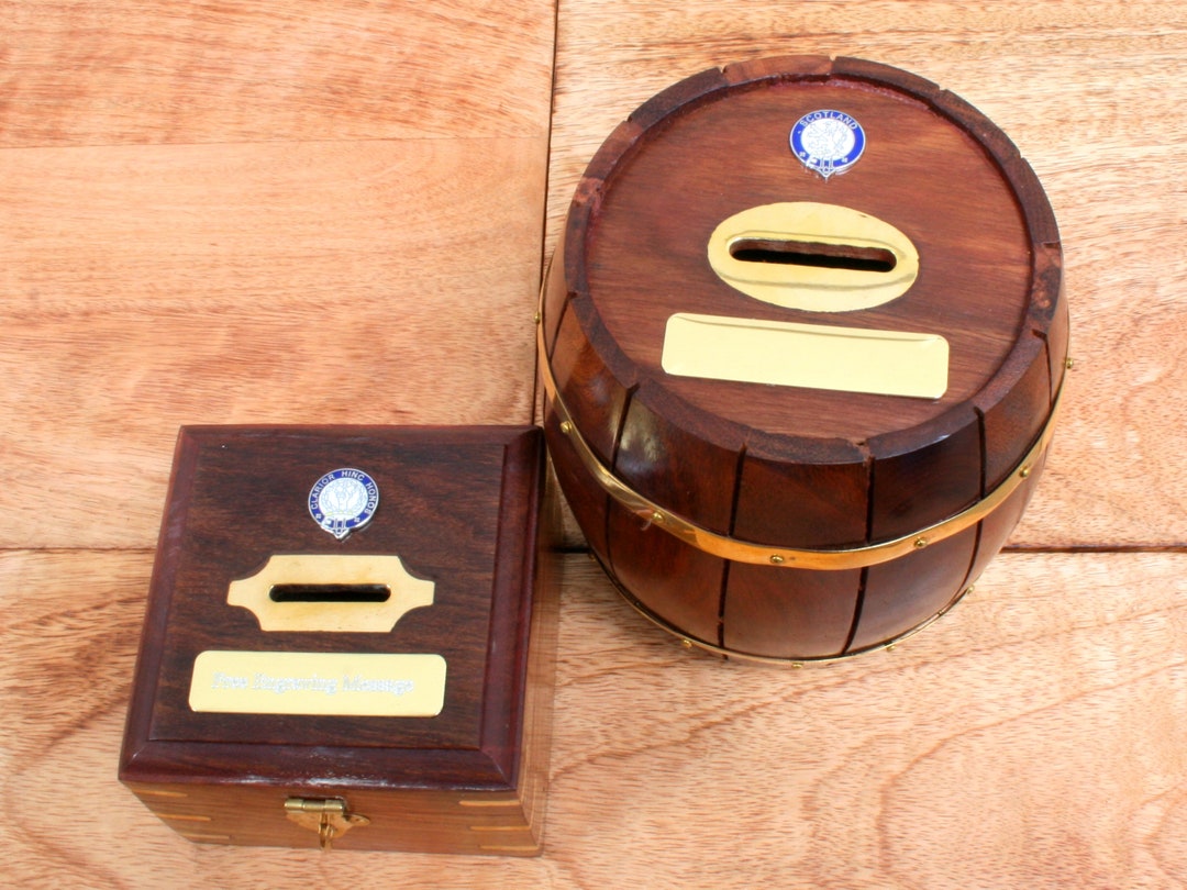Clan Crests Wooden Money Box Chest or Money Barrel With Personalised ...