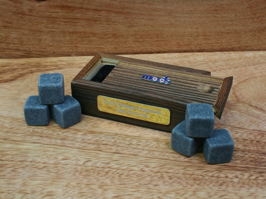 Mods & Punks Ice Cubes Whiskey or Gin Stones in Wooden Box Set of 6 ...