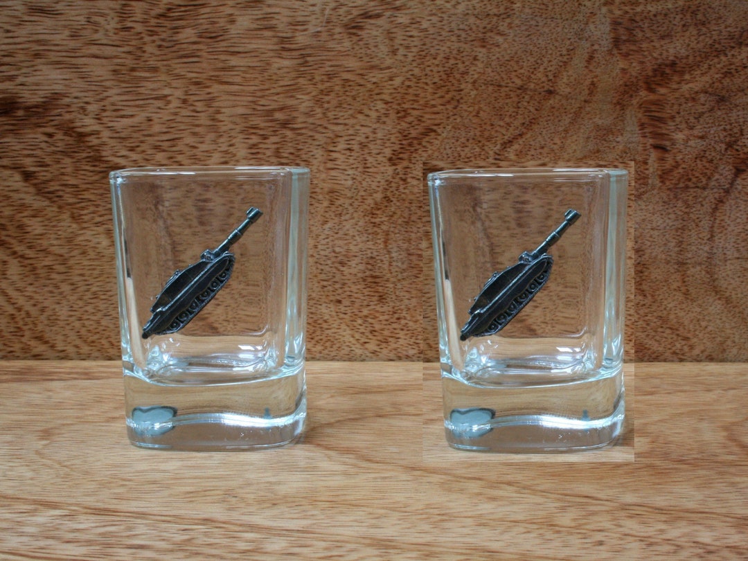 Army Tanks Pair of Shot Glasses Crystal With Motifs Panzer Sherman ...