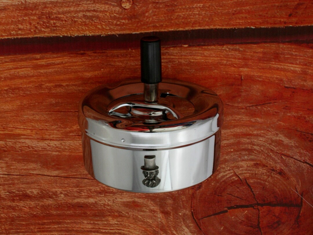 Brunel Round Metal Ash Tray With Rotary Drop Down Button - Etsy