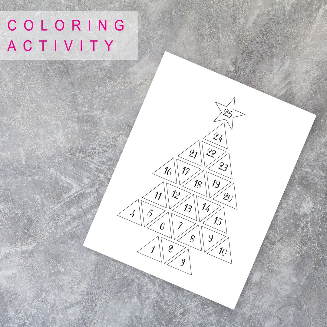 Christmas Tree Countdown Triangles Printable Coloring Page, Tree Advent ...