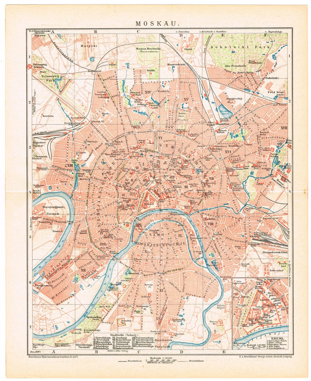 MOSCOW 1897 RUSSIA Original Map City Plan Antique Москва - Etsy