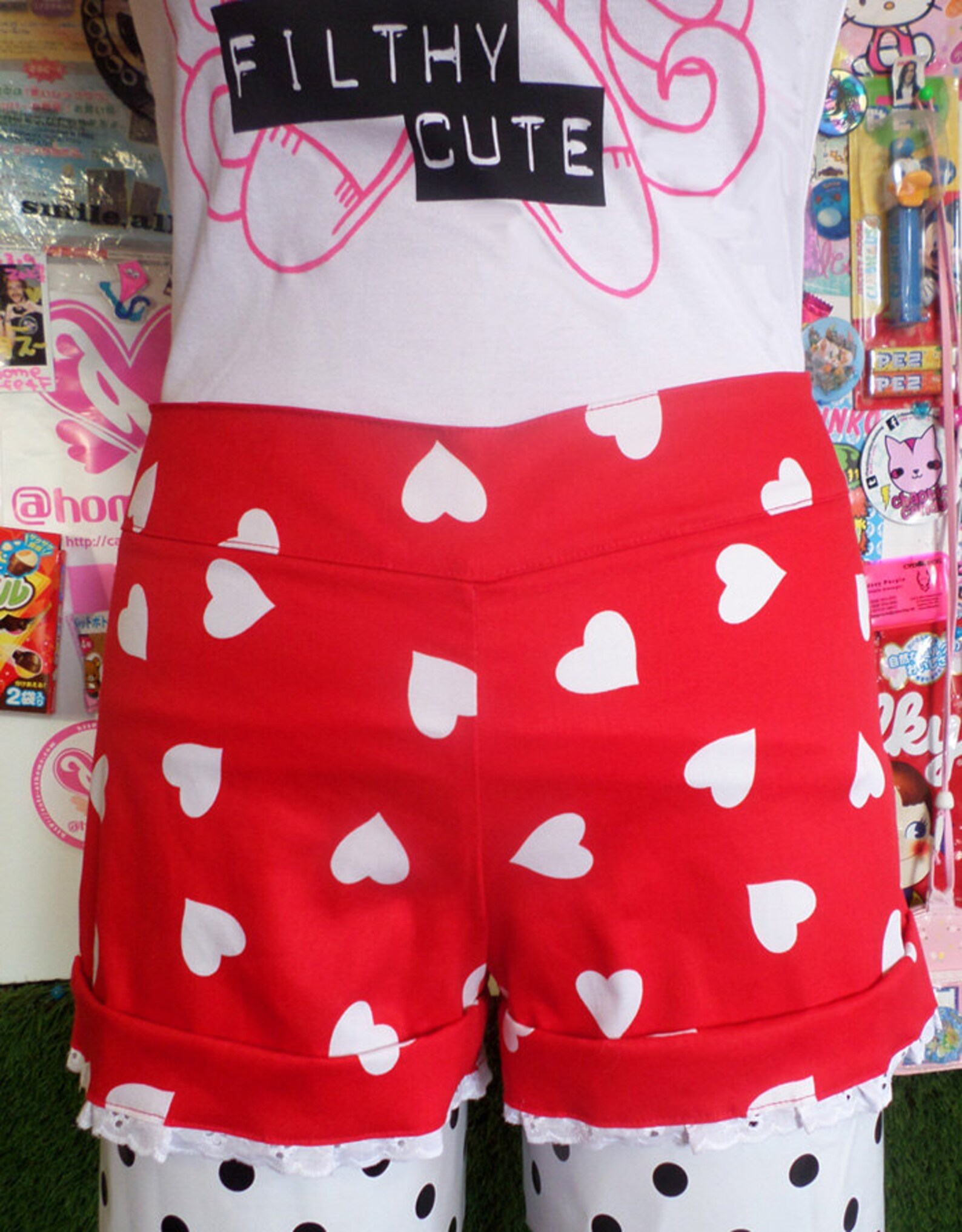 Lacey Bright RED HEARTBREAKER Cute Heart Print SHORTS - Etsy