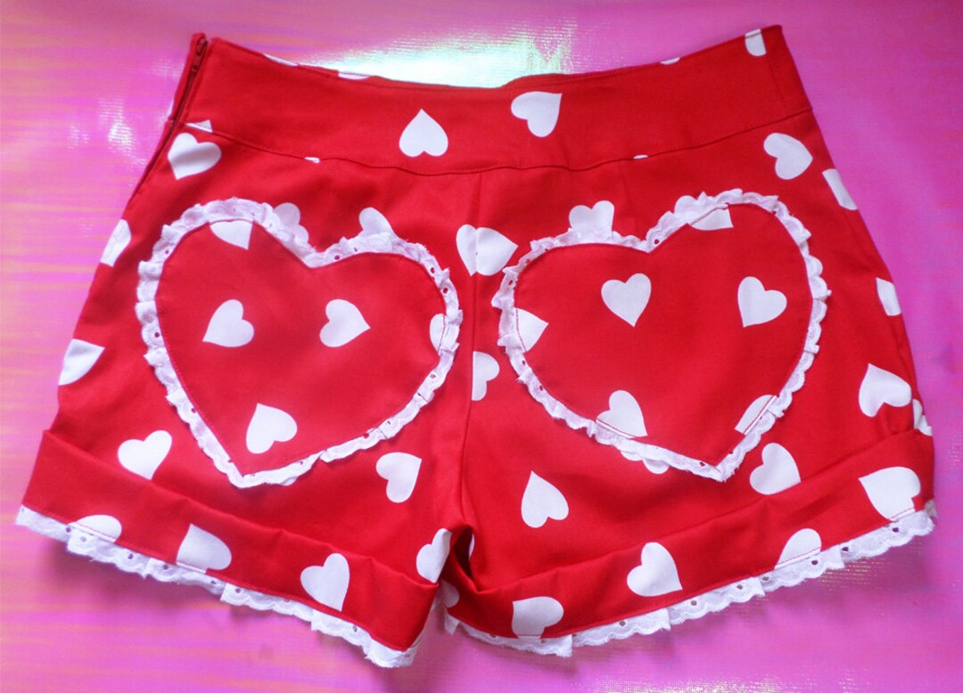 Lacey Bright RED HEARTBREAKER Cute Heart Print SHORTS - Etsy