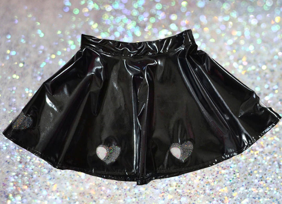 Bubble Goth Princess PVC Glitter Heart Cut Out Skater SKIRT BLACK - Etsy