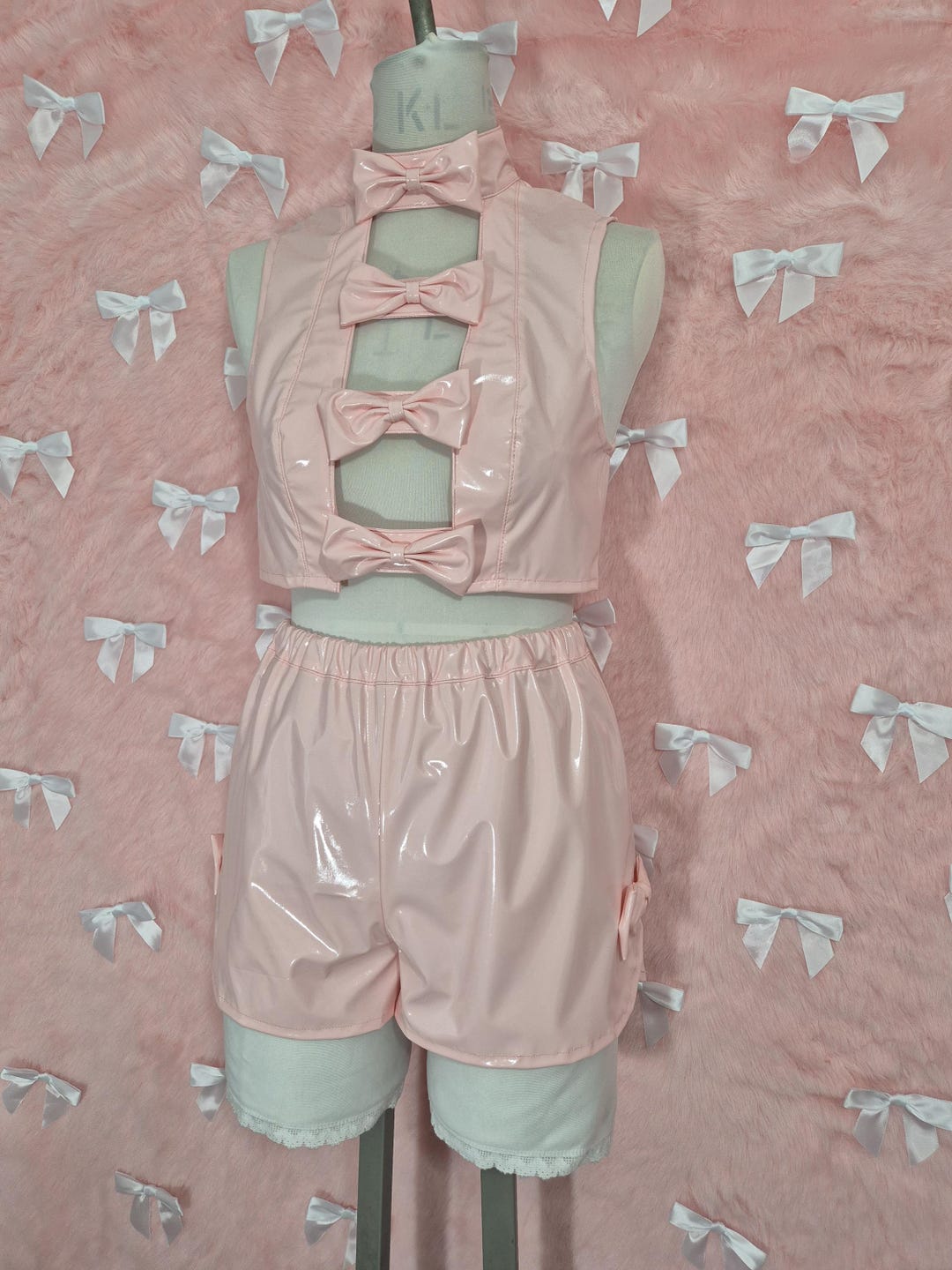 Peachy Pink SWEET BOWS Top and Slip Shorts PVC Set - Etsy