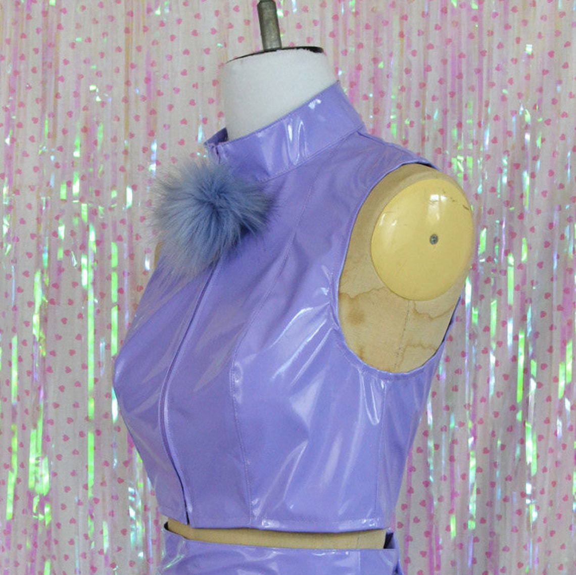 Pom pom powder puff pastel LILAC pvc CROP TOP | Etsy