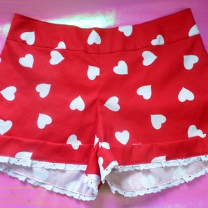 Lacey Bright RED HEARTBREAKER Cute Heart Print SHORTS - Etsy