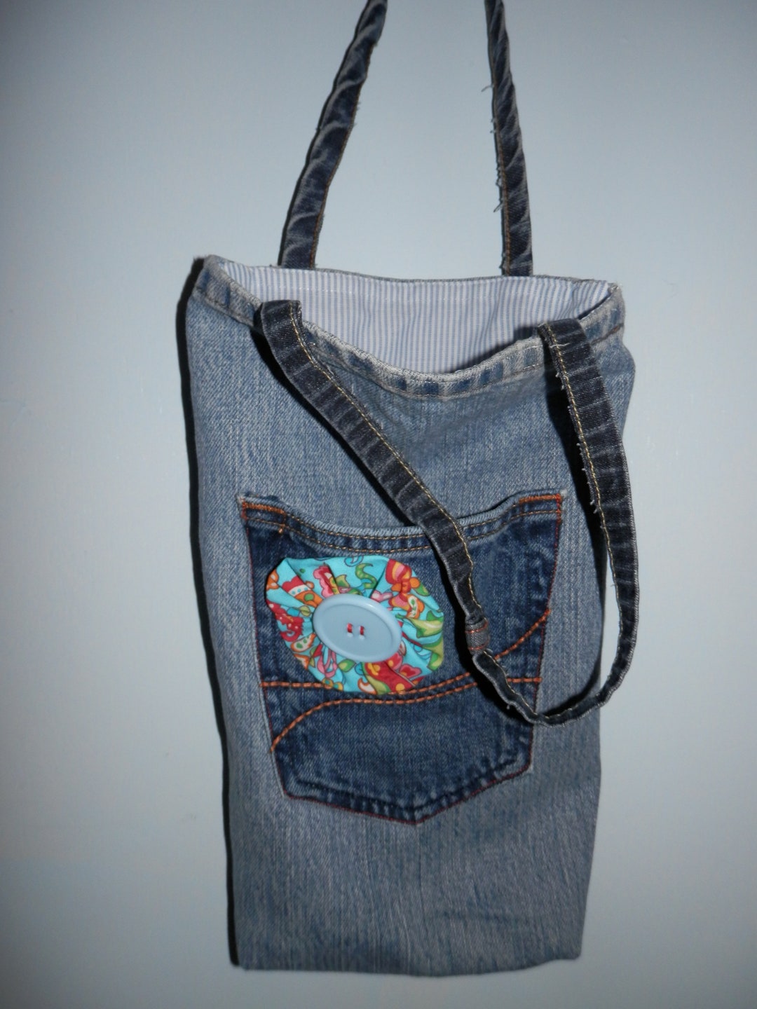 DENIM BAG, Blue Jean Purse, Blue Denim Tote Bag, Wine Bottle Tote Bag ...