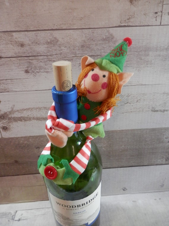 CHRISTMAS WINE ELF Plush Elves Wine Bottle Topper Hostess - Etsy