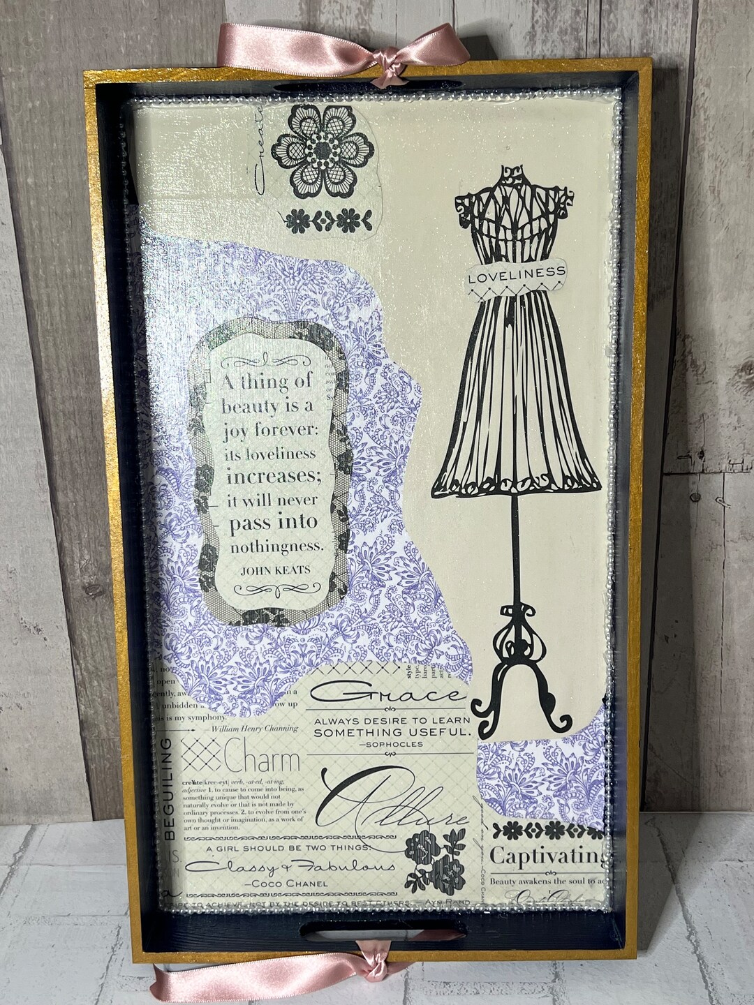 DECOUPAGE TRAY, ROMANTIC Tray, Serving Tray, Coffee Table Tray, Shabby ...