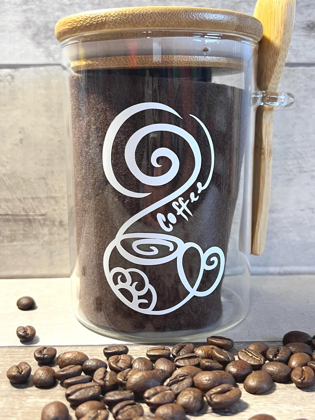Airtight Glass Coffee Jar With Bamboo Lid & Spoon, Coffee Keeper ...