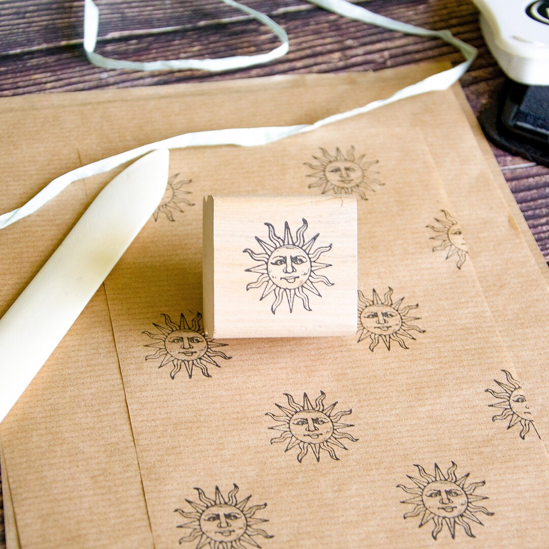 Sun Rubber Stamp: Radiant Design Wooden Block for Crafts - Etsy