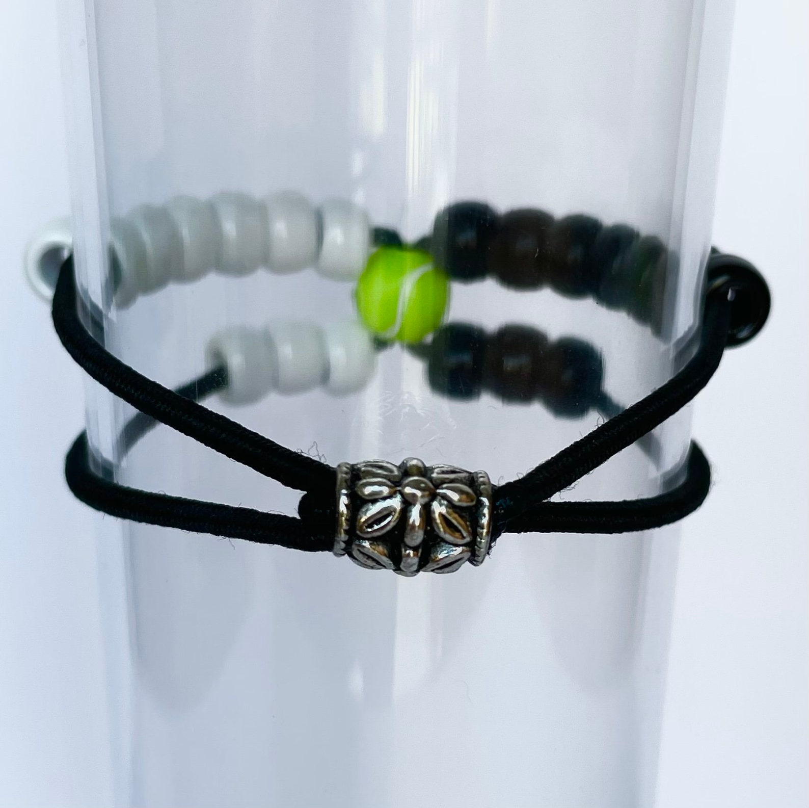 Score Keeper Tennis Bracelet - Black & White Beads With a Black Elastic ...