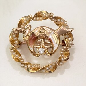 Antique Moolah Shriners Lapel Pin - 10K Gold With Diamond & Seed Pearls ...