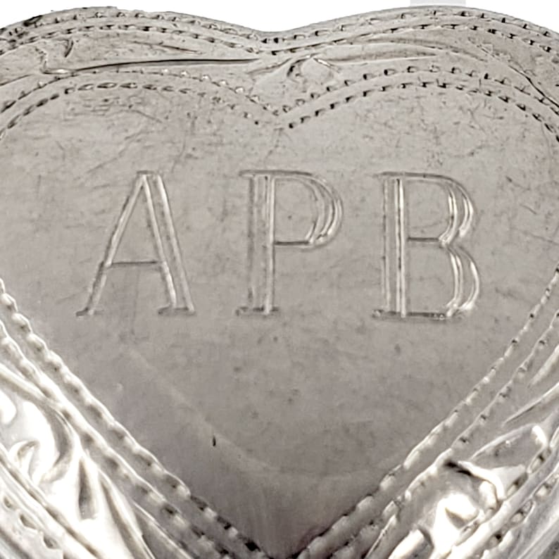 Sterling Silver Heart-shaped Trinket Box Pillbox Engraved APB - Etsy