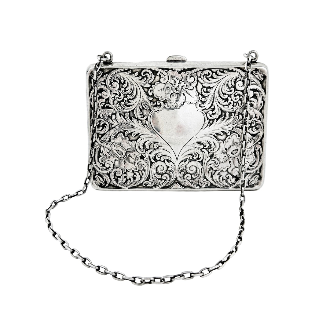 Antique Sterling Silver Dance Card Purse With Heart Motif - Small ...