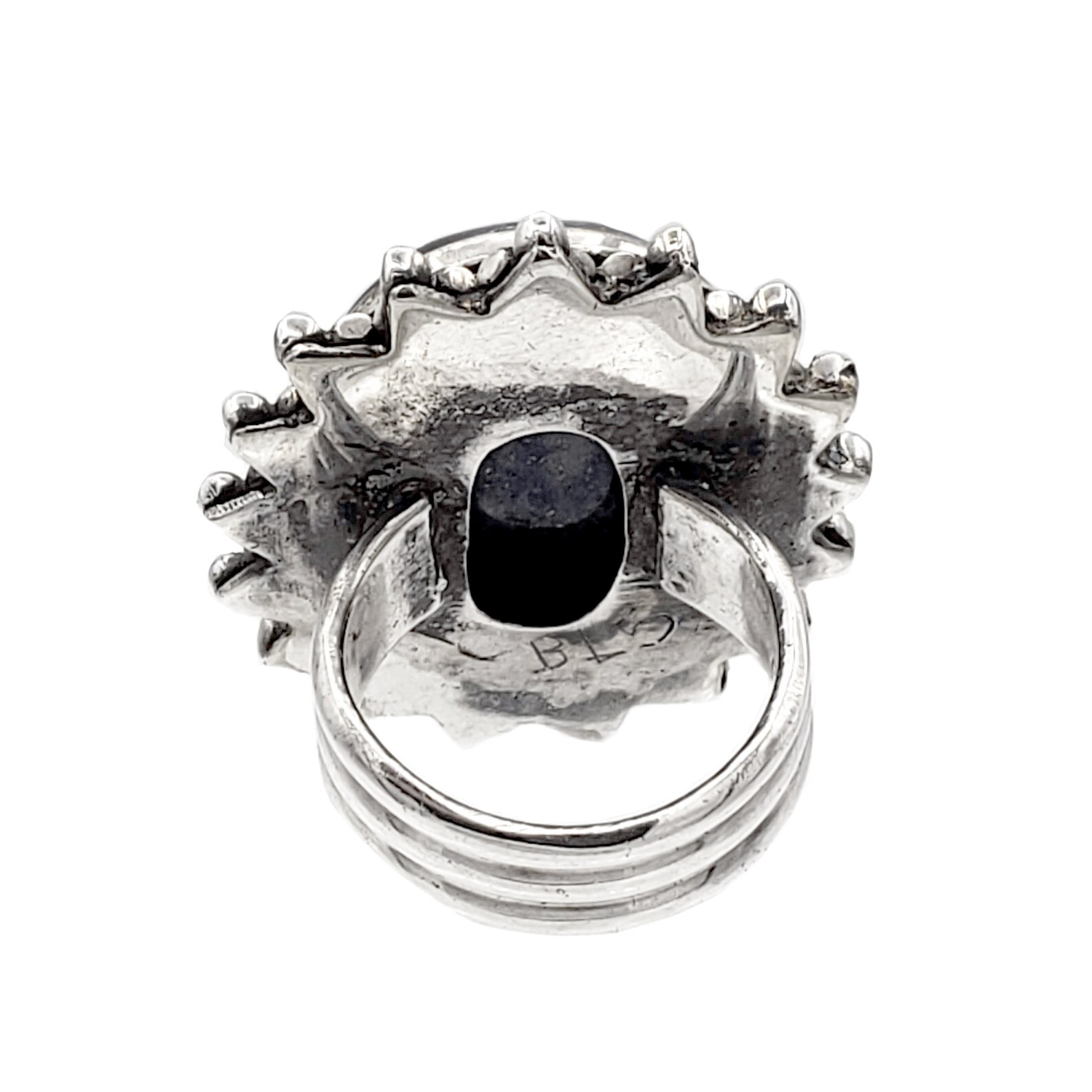 Large Lapis Ring in Sterling Silver With Beaded Frame Triple - Etsy