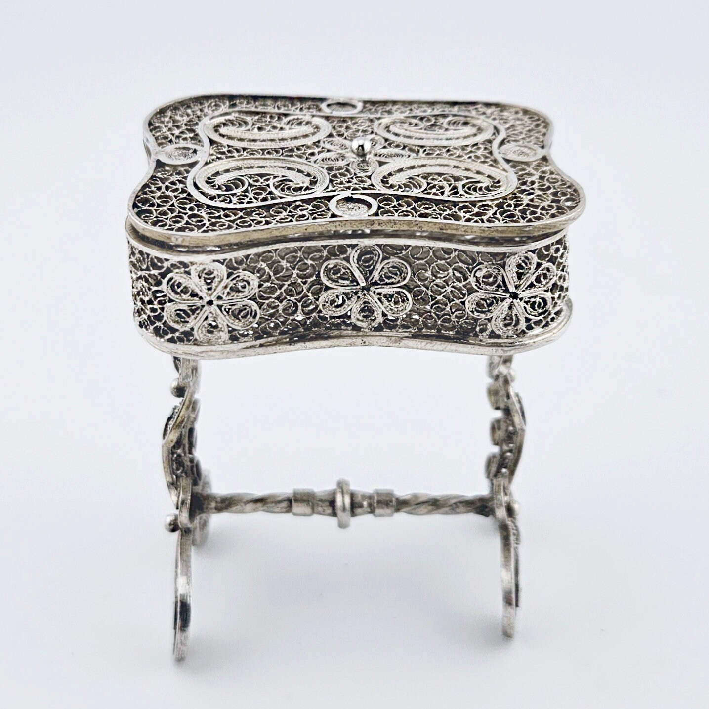 Vintage Silver Filigree Miniature Desk: Handcrafted Dollhouse Furniture ...