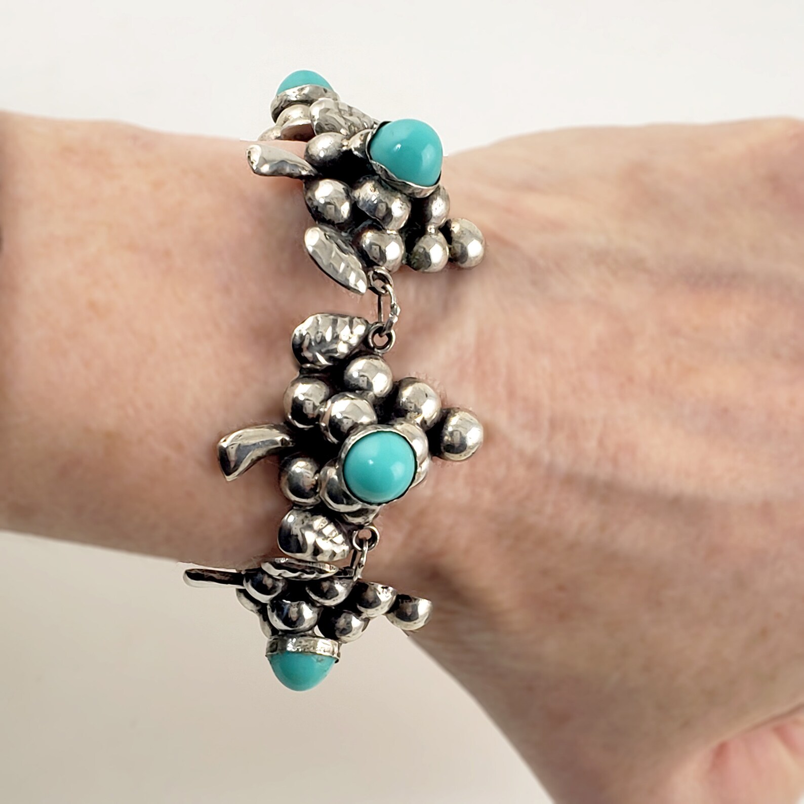 Sterling Silver Grapes Bracelet With Turquoise Glass Cabochons - Etsy