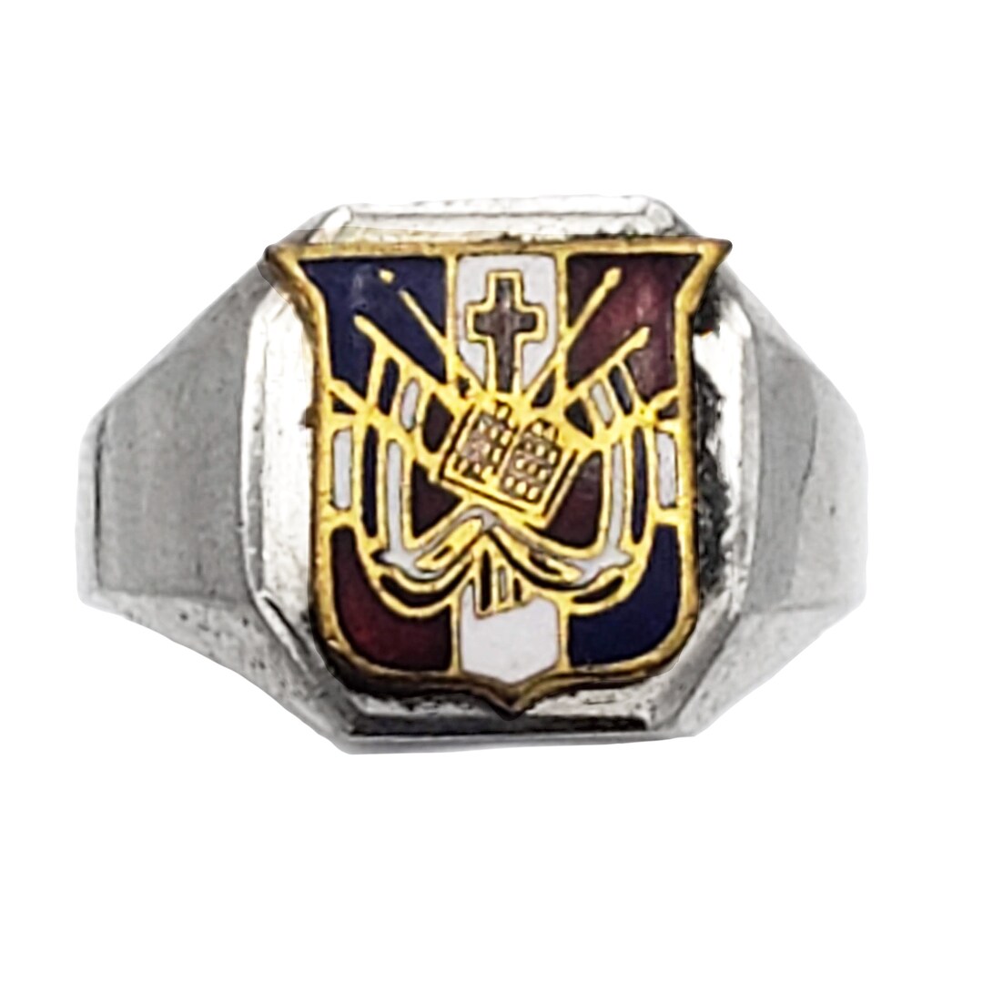 Sterling Silver Signet Ring With Gold Shield and Enamel Work ...