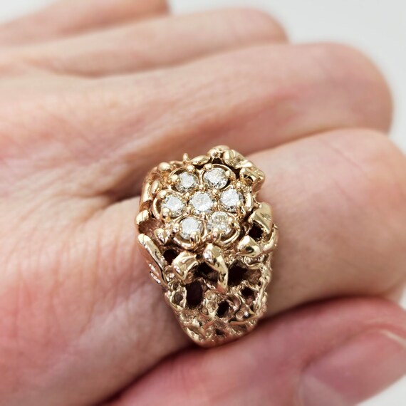 Vintage 14K Gold and Diamond Nugget Texture Ring - .5… - Gem