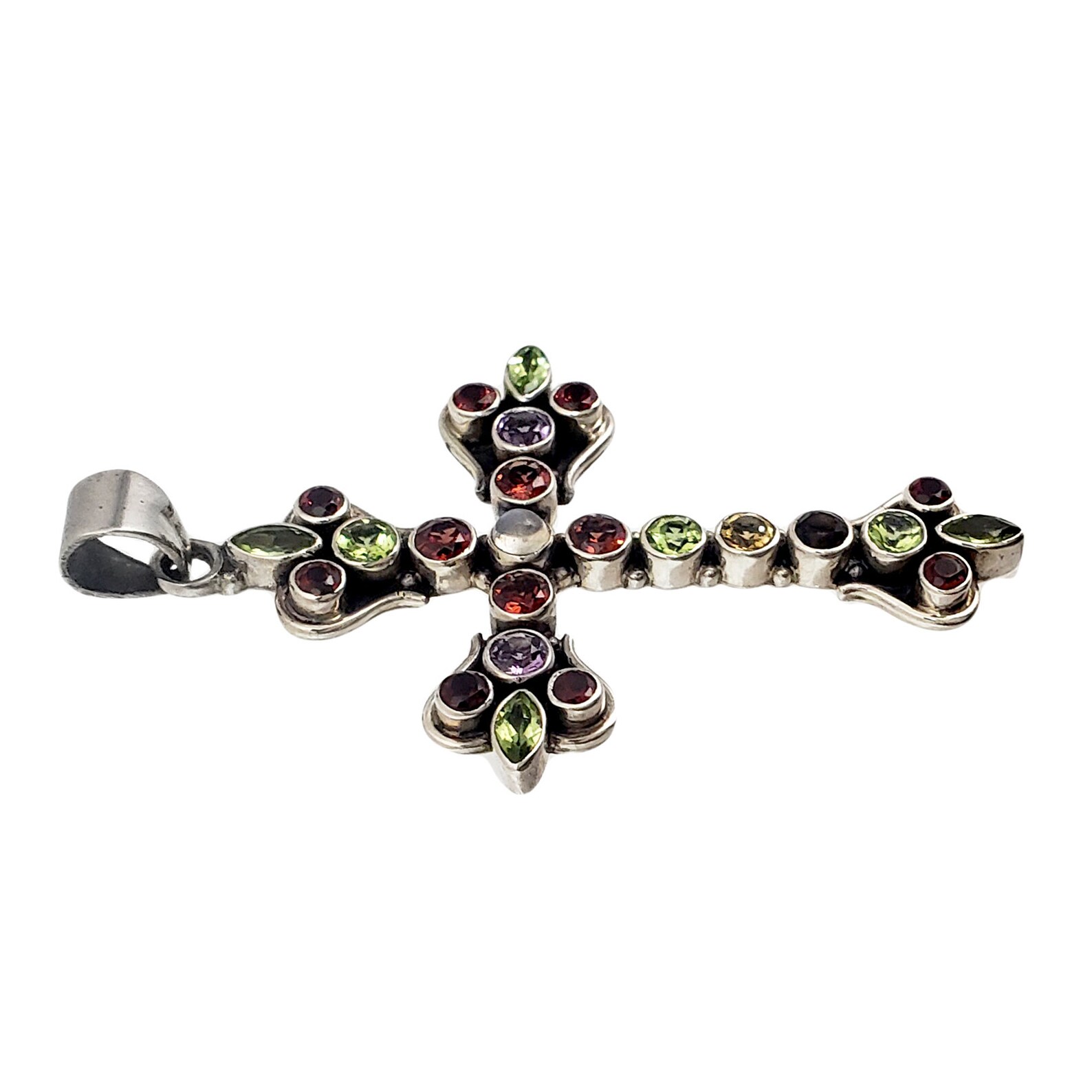 Multi Gemstone Cross in Sterling Silver Large Colorful | Etsy