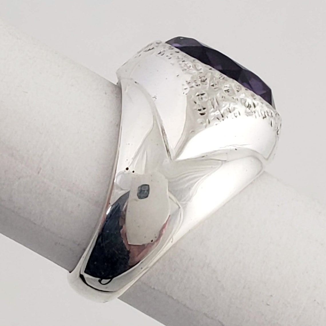 Vintage Sterling Silver Ring with Large Synthetic Sapphire | Etsy